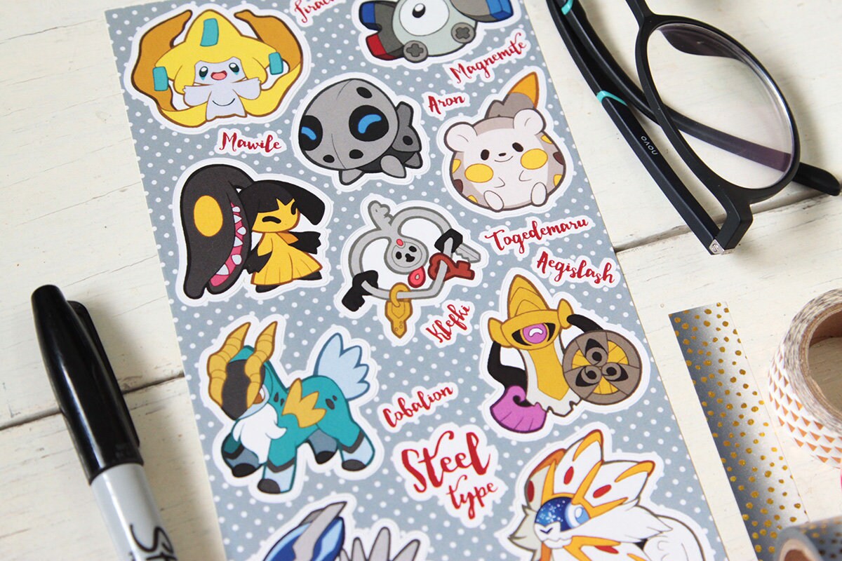 Steel Type Pokemon Sticker Sheet - Pokemon Type Series - Etsy