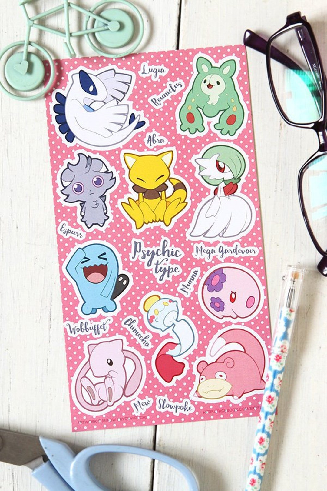 Psychic Type Pokemon Sticker Sheet Pokemon Type Series - Etsy