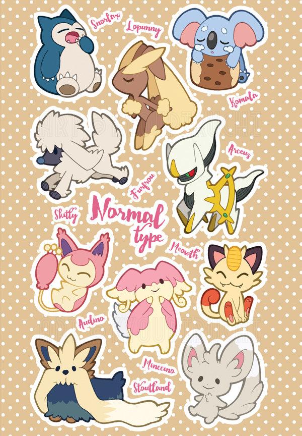 Normal Type Pokemon Sticker Sheet Pokemon Type Series | Etsy