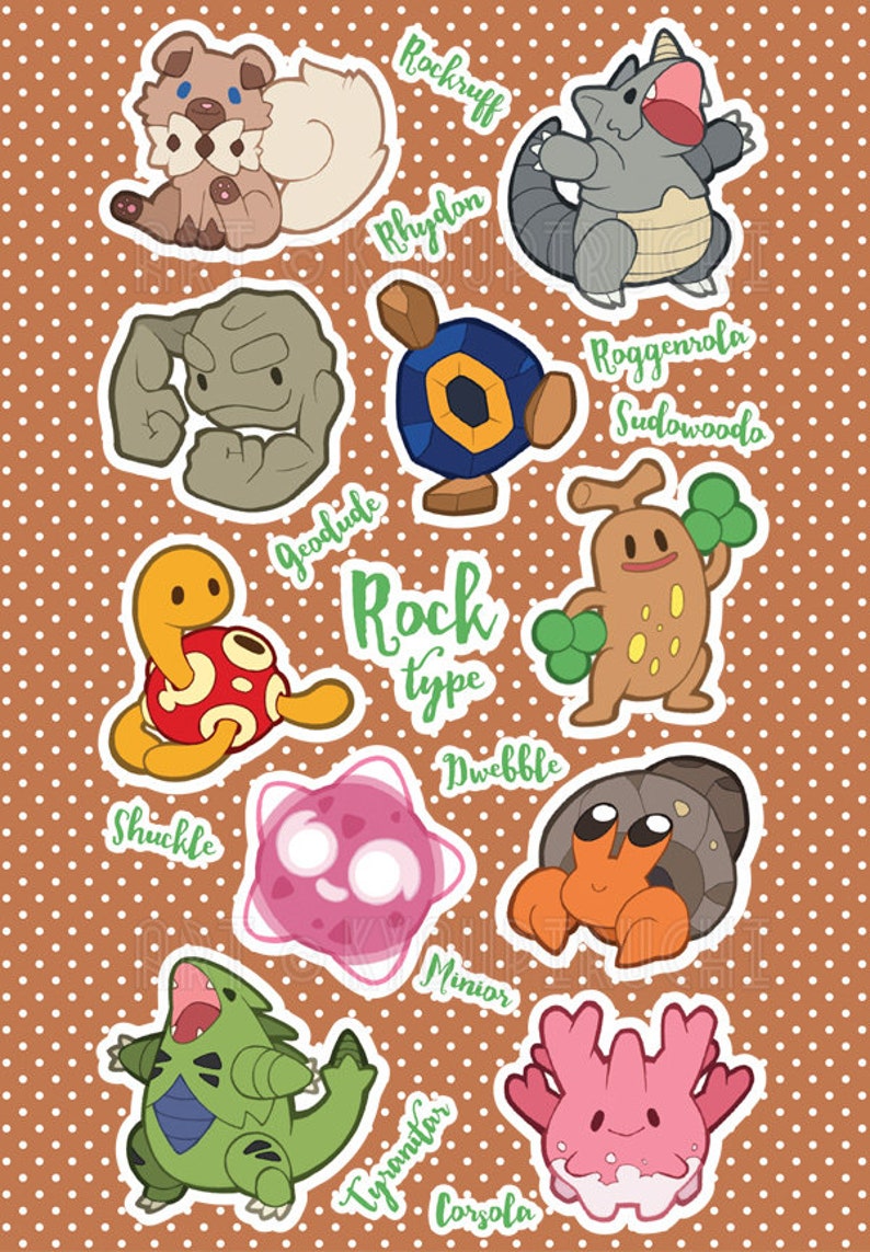 Rock Type Pokemon Sticker Sheet - Pokemon Type Series - Etsy