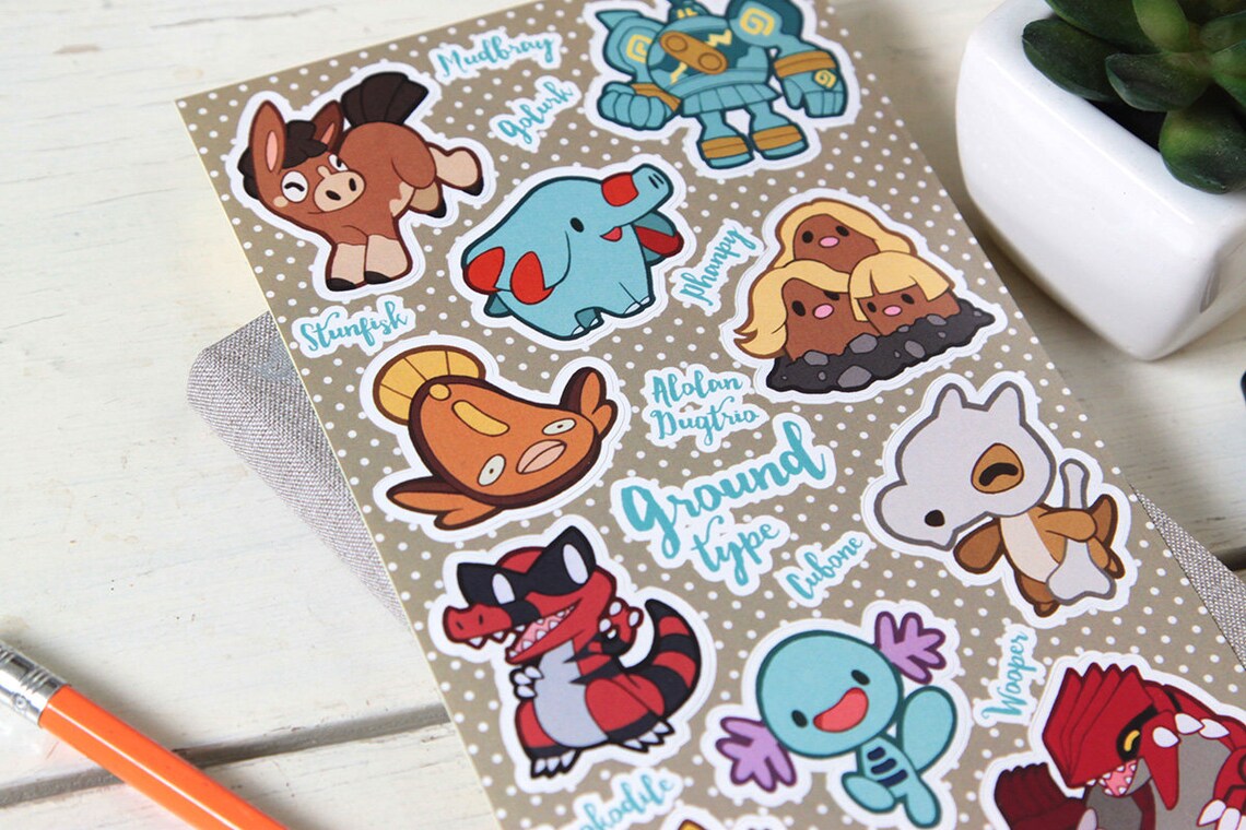 Ground Type Pokemon Sticker Sheet Pokemon Type Series | Etsy
