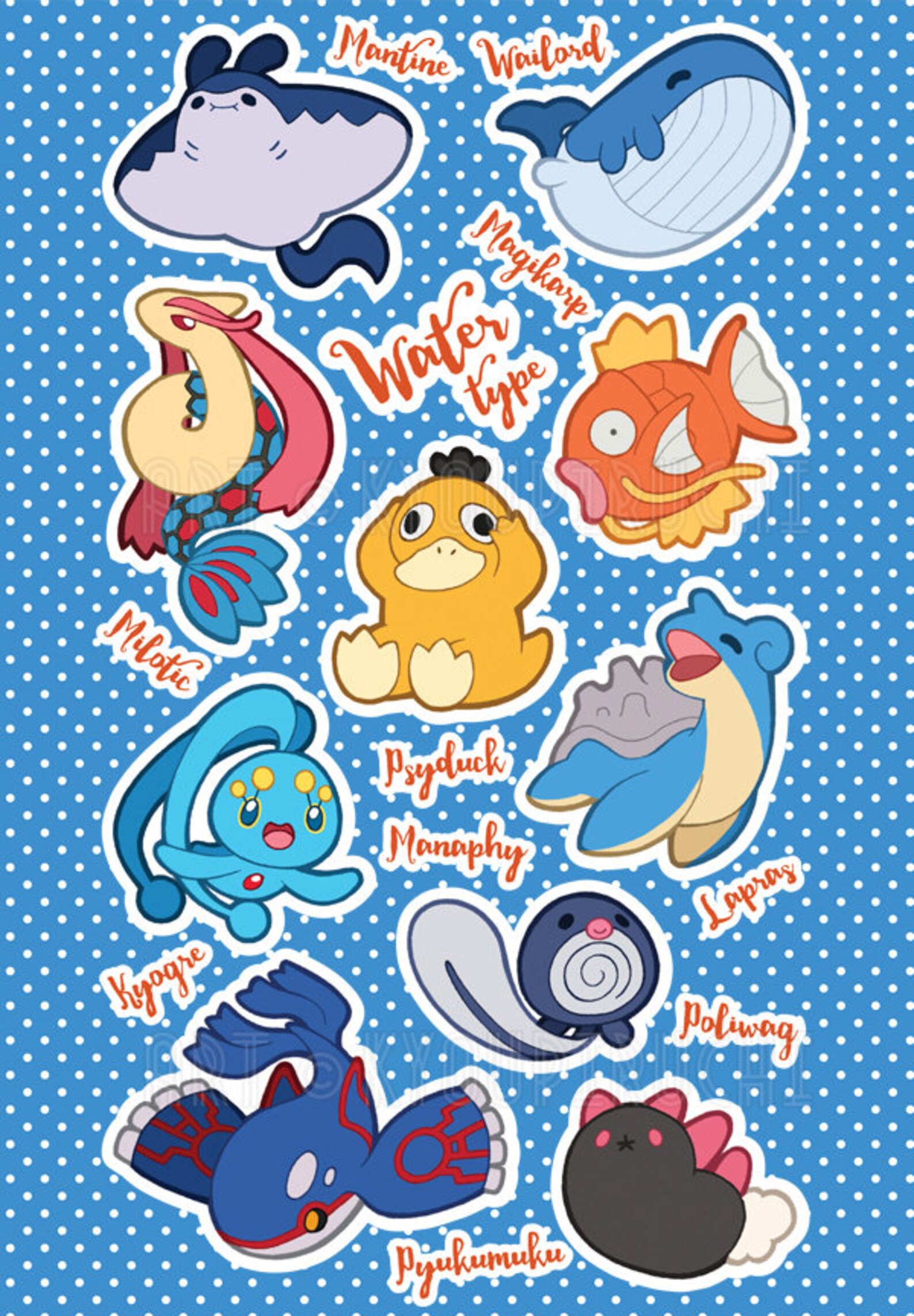 Water Type Pokemon Sticker Sheet Pokemon Type Series | Etsy