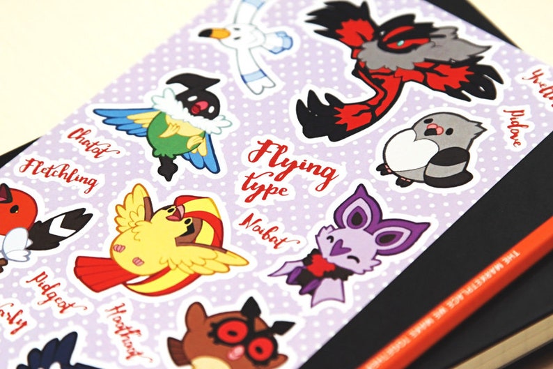 Flying Type Pokemon Sticker Sheet Pokemon Type Series | Etsy