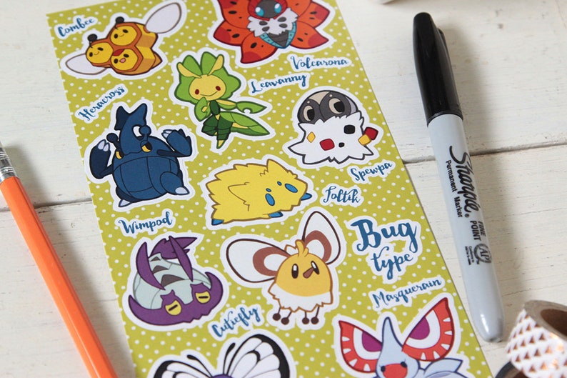 Bug Type Pokemon Sticker Sheet Pokemon Type Series - Etsy