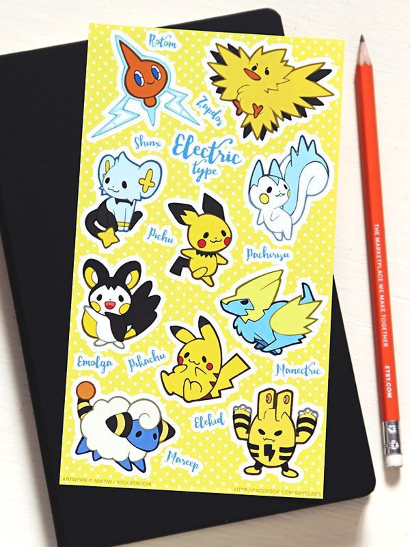 Electric Type Pokemon Sticker Sheet Pokemon Type Series | Etsy
