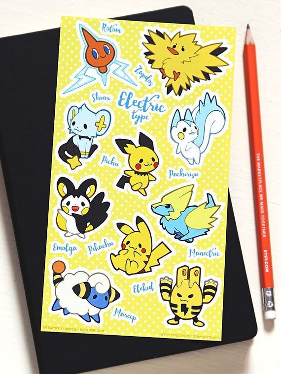 Electric Type Pokemon Sticker Sheet Pokemon Type Series | Etsy