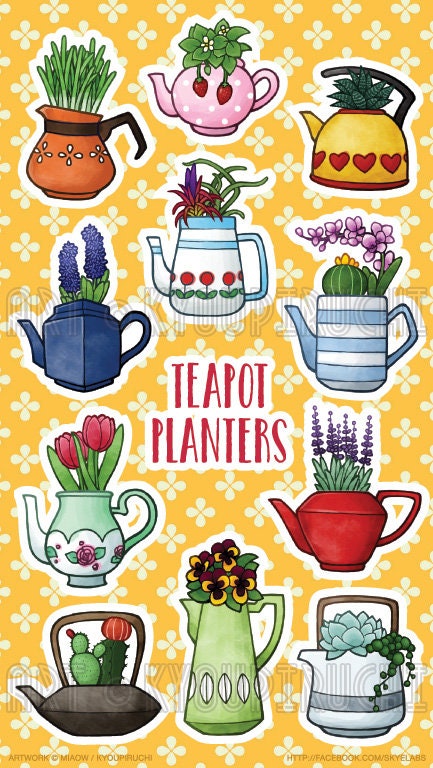 Teapot Planters Sticker Sheet | Etsy