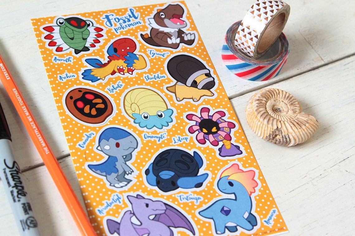 Fossil Pokemon Sticker Sheet - Etsy