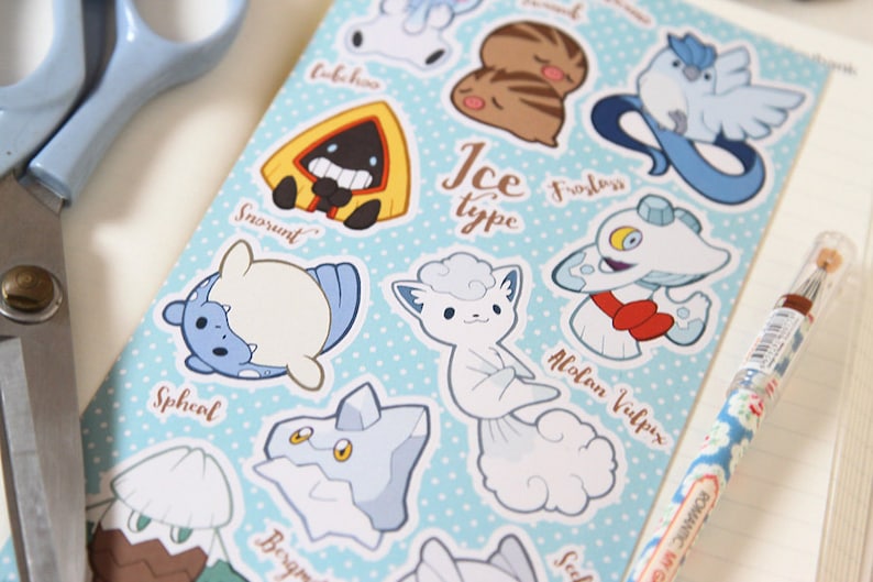 Ice Type Pokemon Sticker Sheet Pokemon Type Series - Etsy