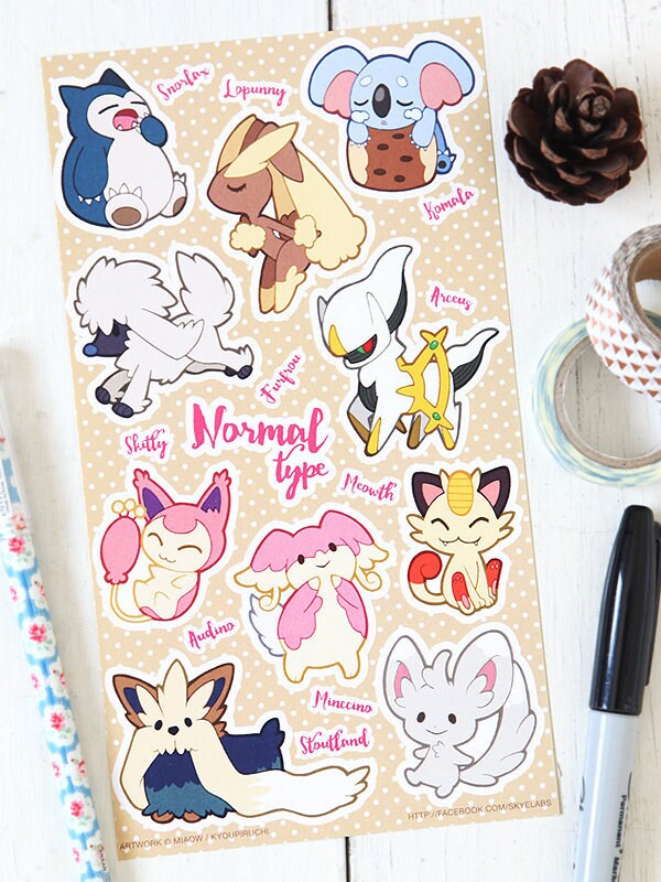Normal Type Pokemon Sticker Sheet Pokemon Type Series - Etsy