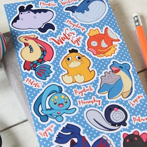 Water Type Pokemon Sticker Sheet Pokemon Type Series - Etsy