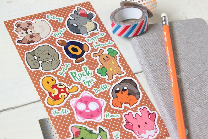 Rock Type Pokemon Sticker Sheet - Pokemon Type Series - Etsy