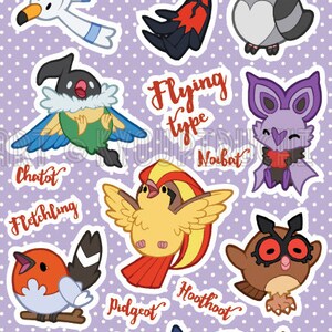 Flying Type Pokemon Sticker Sheet - Pokemon Type Series - Etsy