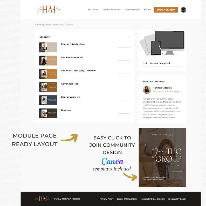 Kajabi Course / Product Template With Course Thumbnails | Feminine ...