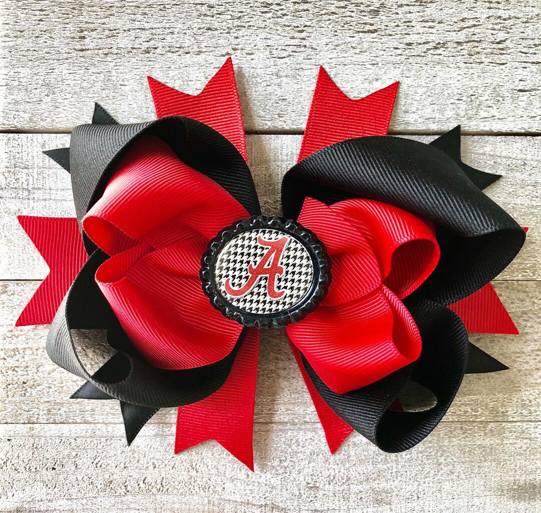 Alabama Bow Red and Black Bow Boutique Style Bow Double Layered Bow 5.5 ...