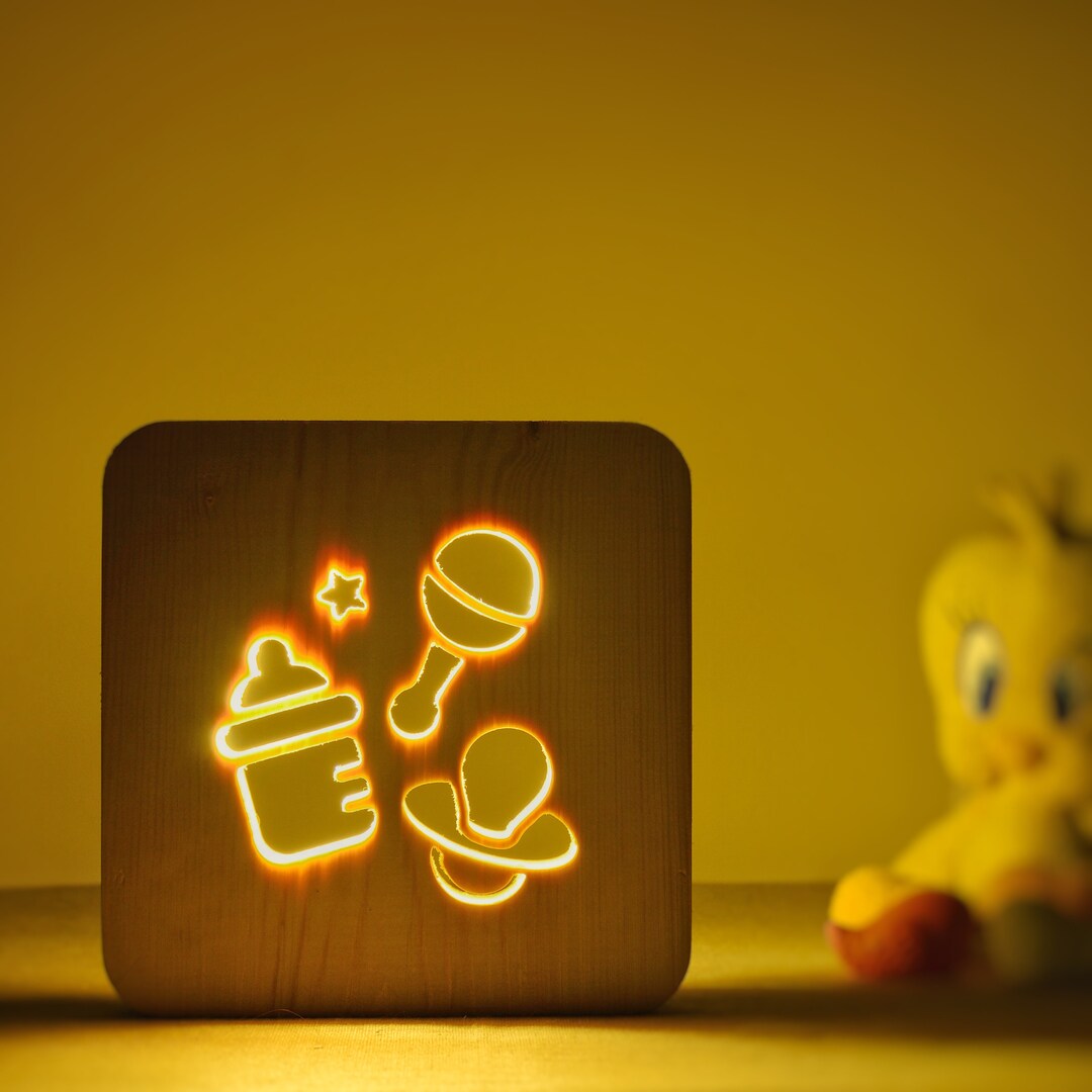 Wooden Baby Bottle and Pacifier LED Lampnursery - Etsy