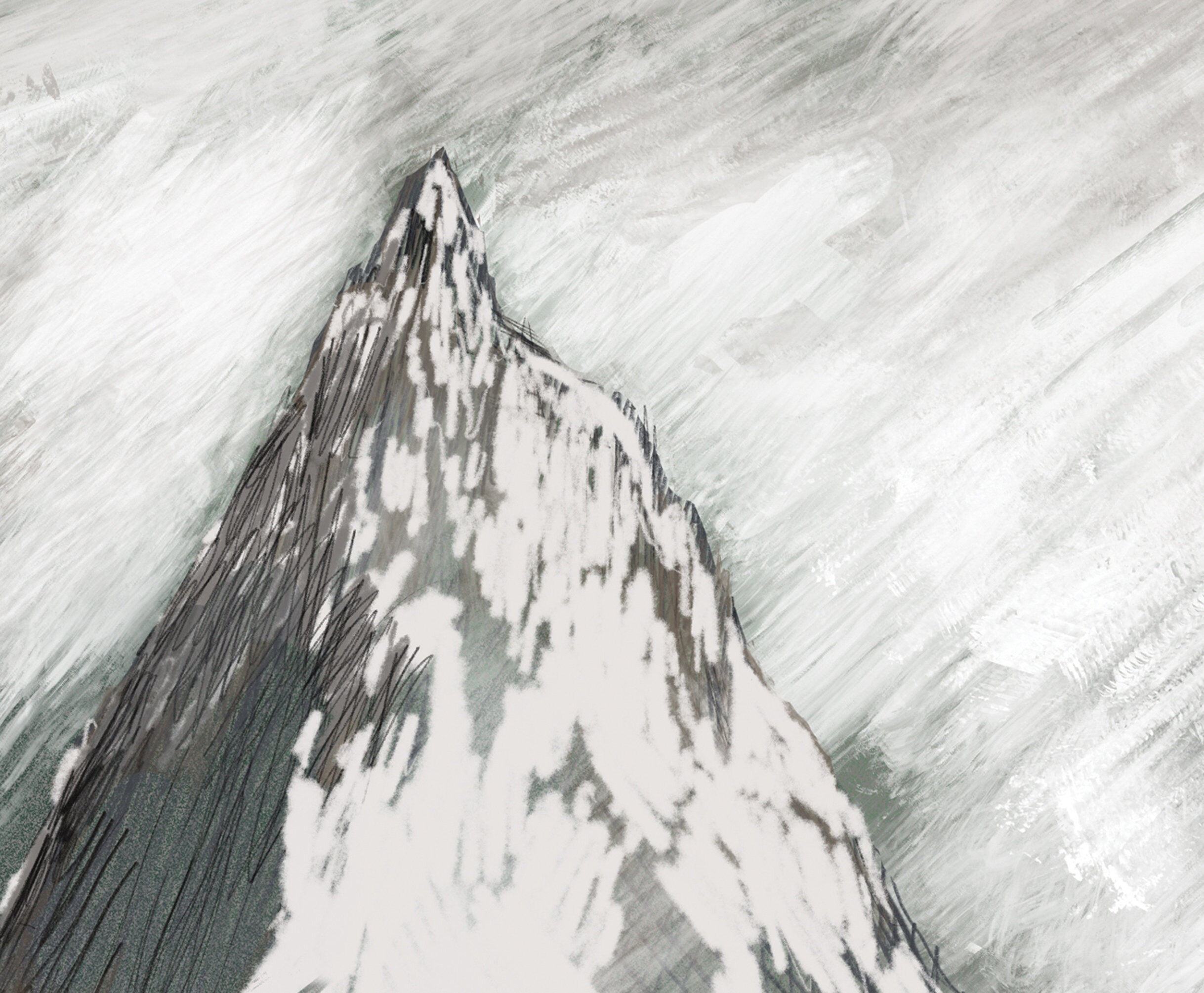 Smoky mountain peak drawing Foggy mountain scene painting | Etsy