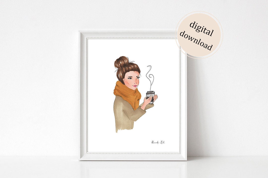 Messy Bun and Coffee - DIGITAL DOWNLOAD - Fashion Illustration Print ...