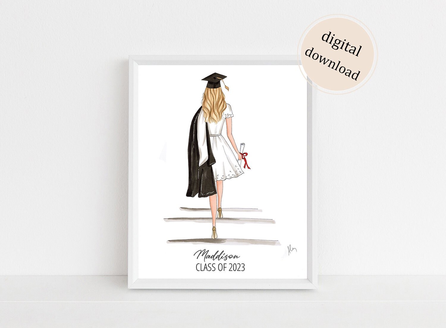 Graduation Girl Custom Print DIGITAL DOWNLOAD /fashion Illustration ...