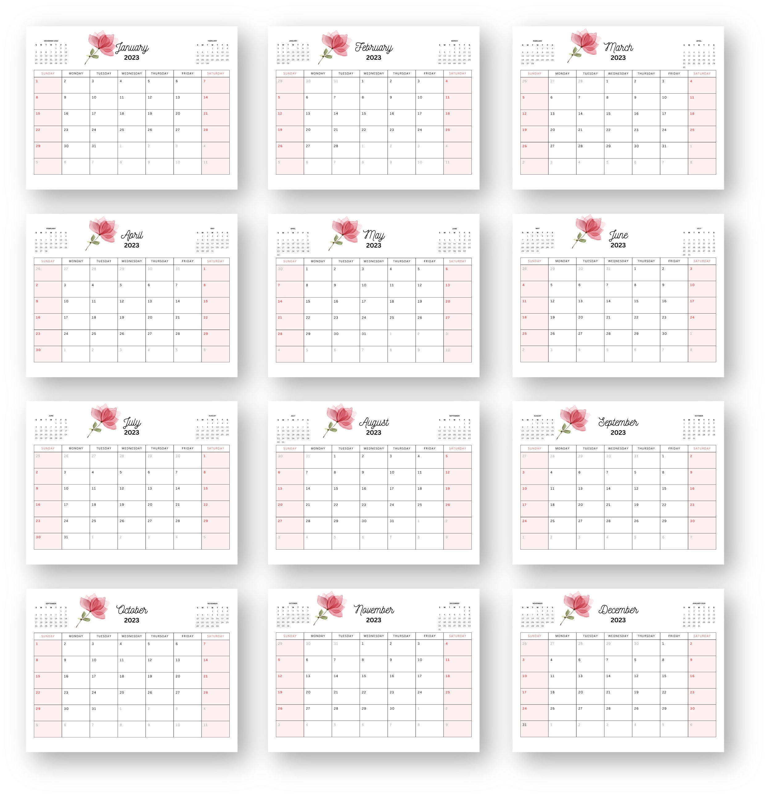 Simple 2023 Monthly Calendar - Printable Calendar for Organization - Etsy