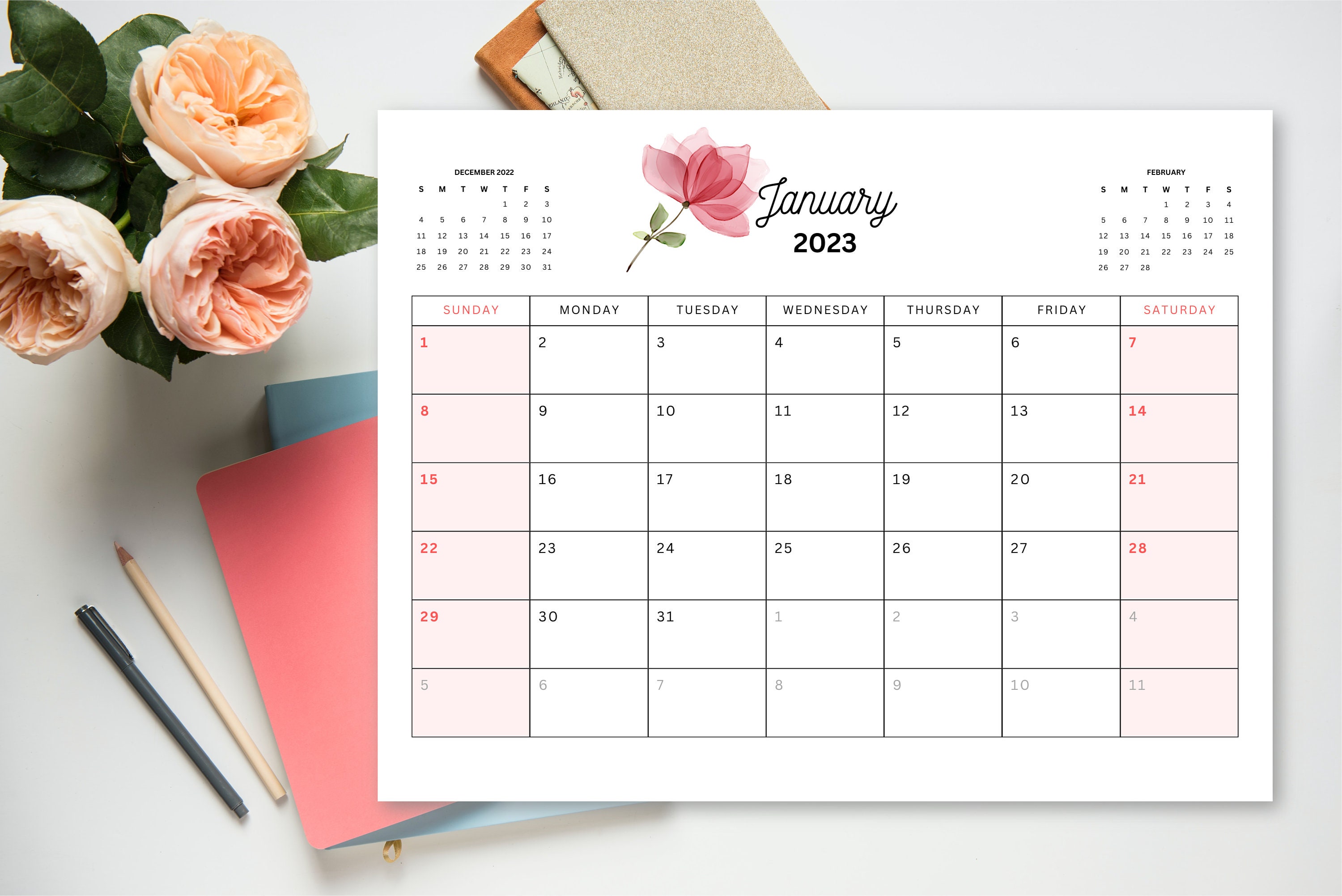 Simple 2023 Monthly Calendar - Printable Calendar for Organization - Etsy