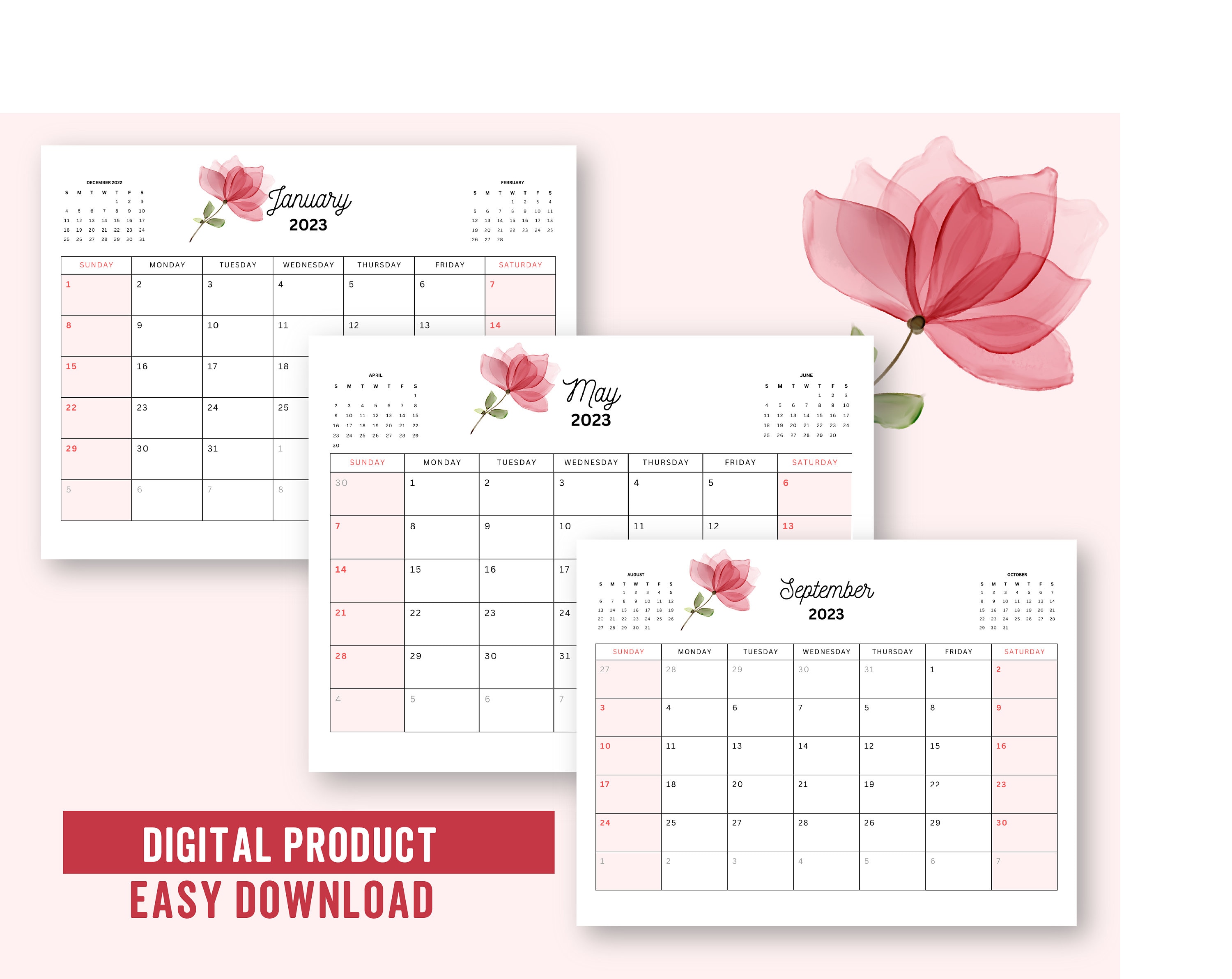 Simple 2023 Monthly Calendar - Printable Calendar for Organization - Etsy