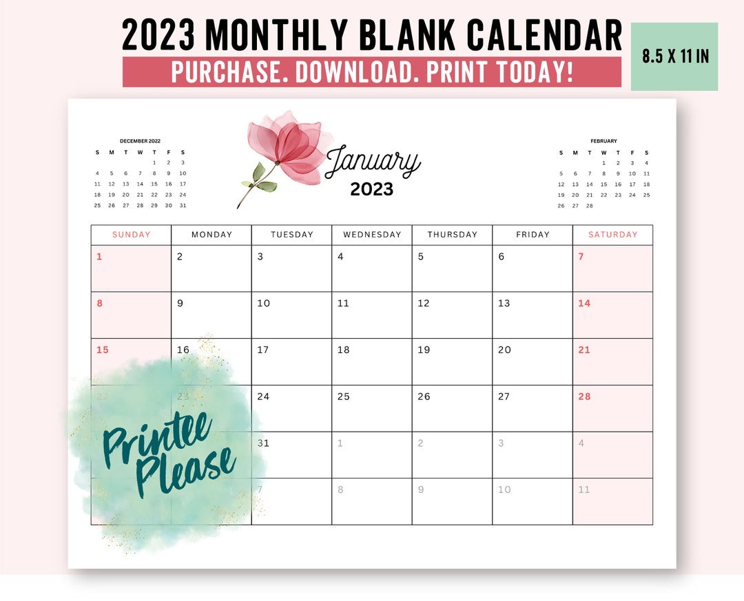 Simple 2023 Monthly Calendar - Printable Calendar for Organization - Etsy