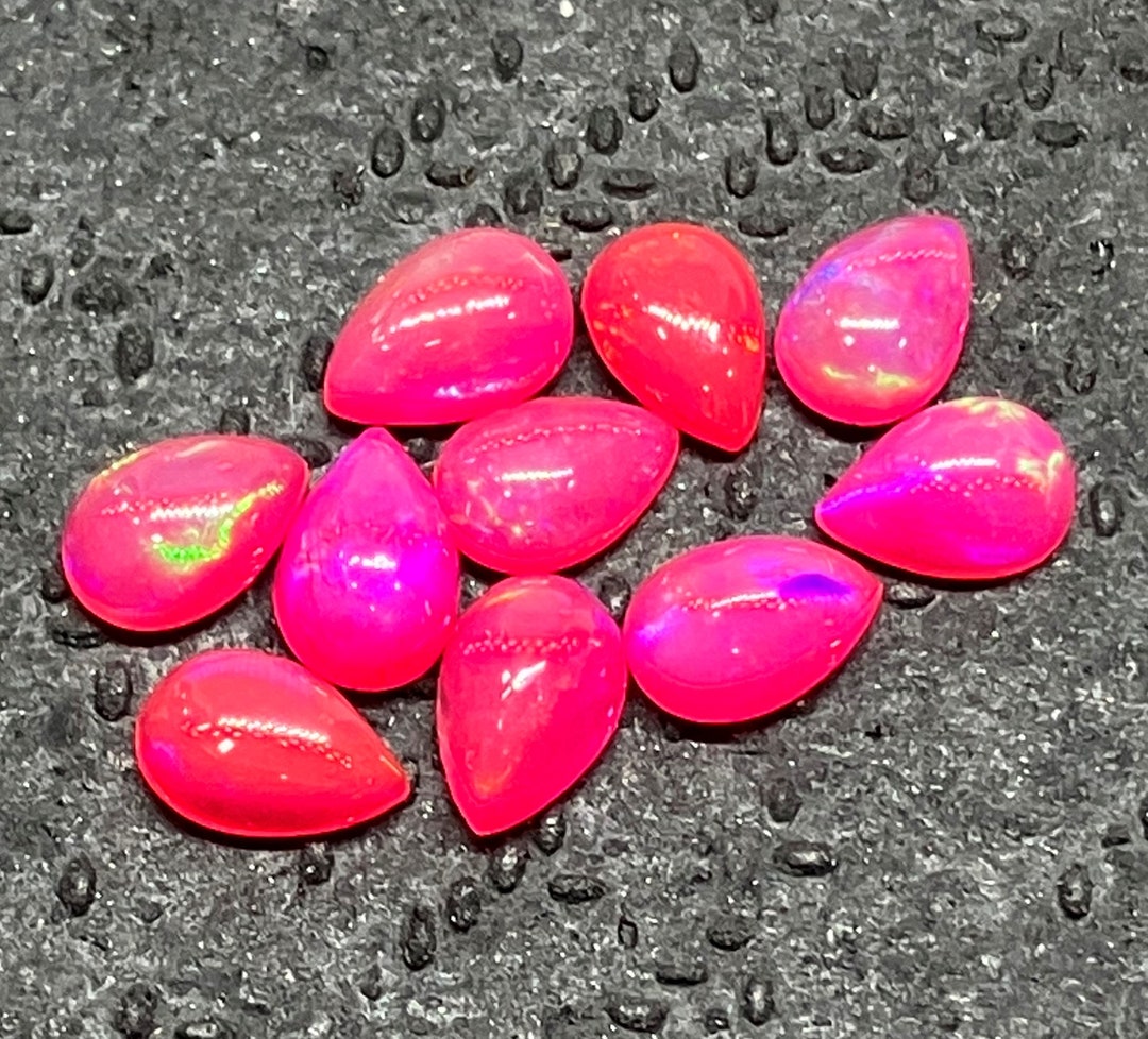 Natural Opal Pink Ethiopian Pear Flat Back Cabochon Multi Fire Opal Loose Gemstone Jewelry ...
