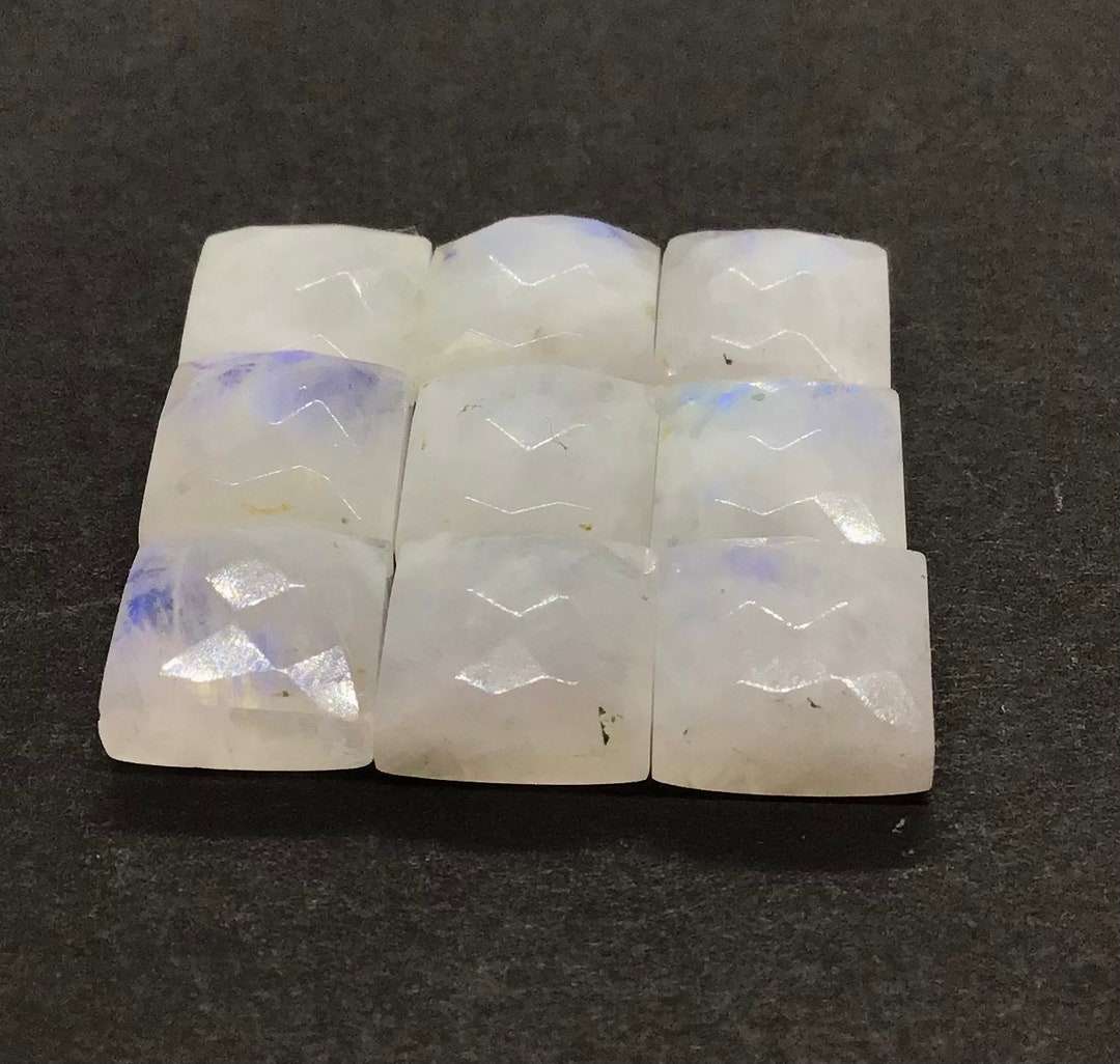 Square Shape Checker Cut Natural Rainbow White Moonstone Faceted Flat ...