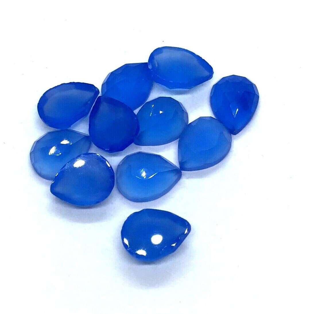 Blue Chalcedony Rose Cut Flat Back Pear AAA Natural Loose Gemstone ...