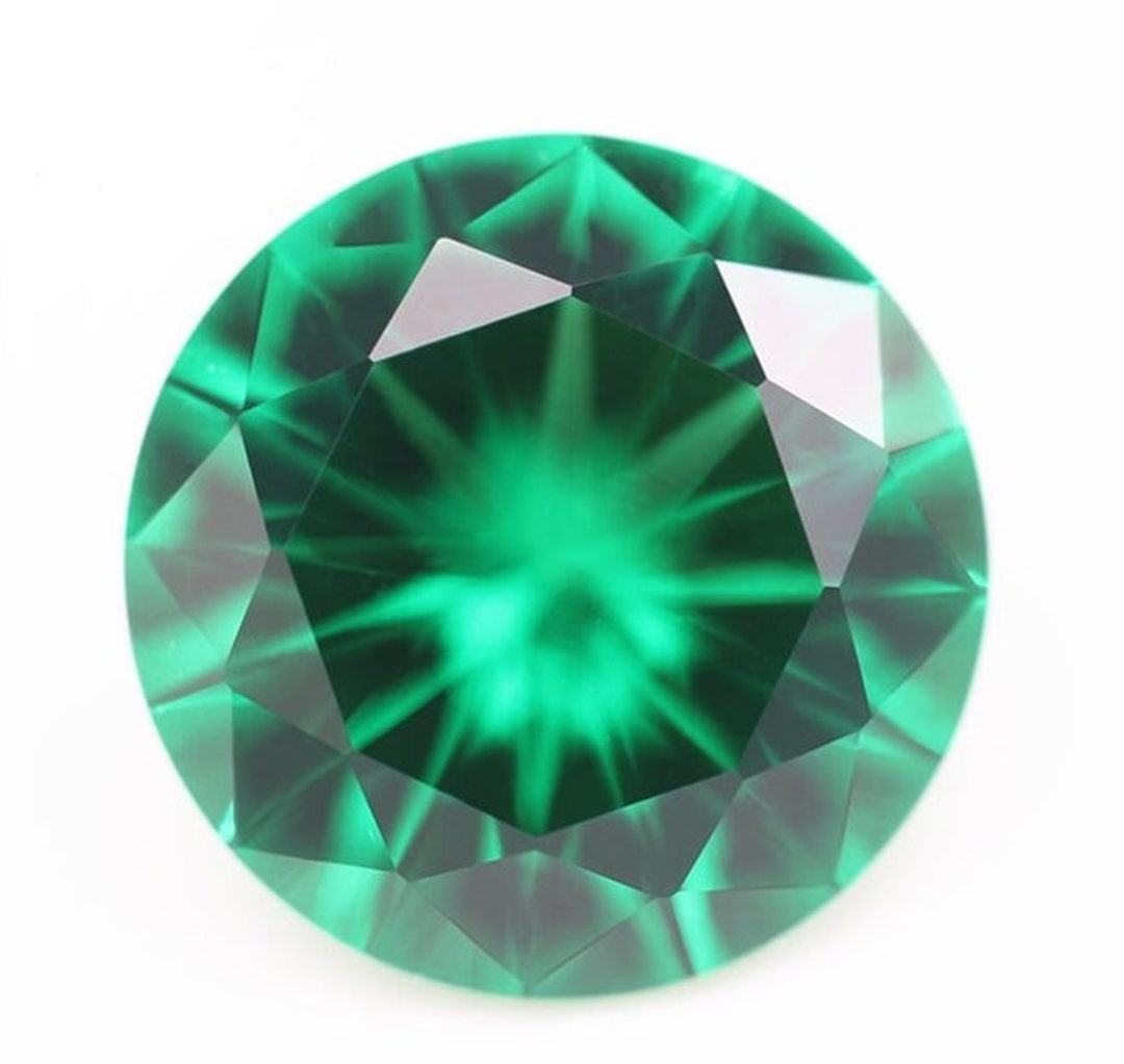 Emerald Round Cut Faceted Lab Created Brilliant Round 4mm to 10mm ...