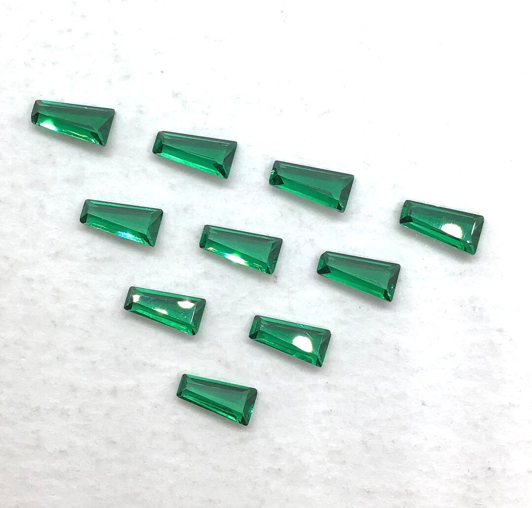 Emerald Tapper Cut Faceted Lab Created Emerald Green Nano - Etsy