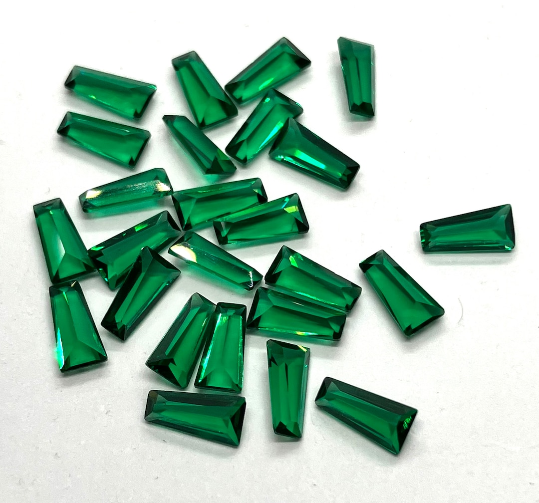 Emerald Tapper Baguette Cut Faceted Lab Created Baguette Emerald Green ...