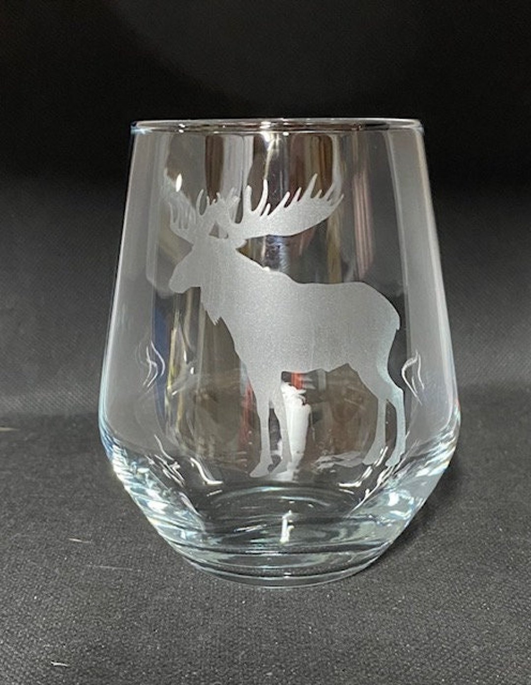 Etched Glass Moose, Stemless/stemmed Wine Glass - Moose - Personalised ...