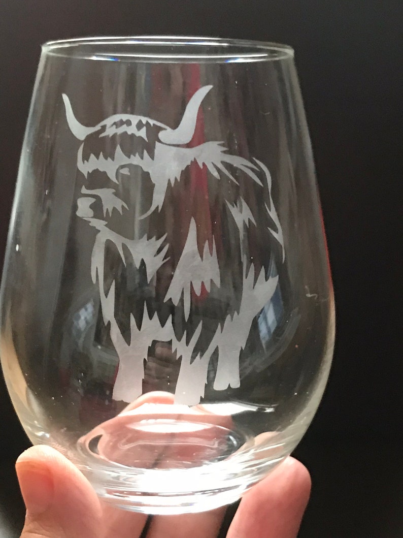Stemless Wine Glass Highland Cow Etsy Uk