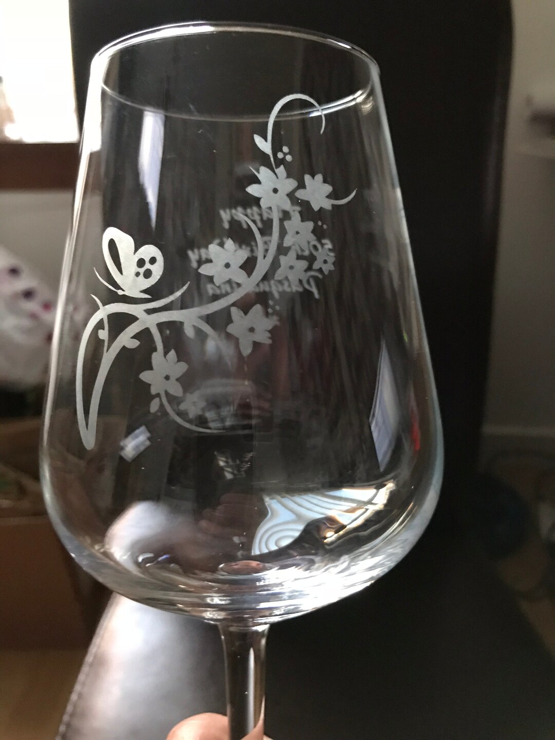 Etched Stemmed Wine Glass: Butterfly & Flowers - Etsy