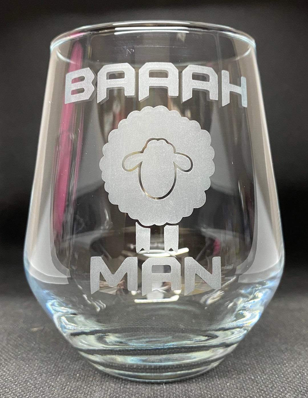 Etched Glass Sheep - Stemless/stemmed Wine - Baaah Man - Personalised ...
