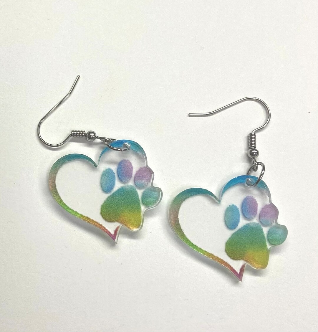 FREE SHIPPING Pawprint Animal Dog Cat Earrings, Acrylic Dangle Paw ...