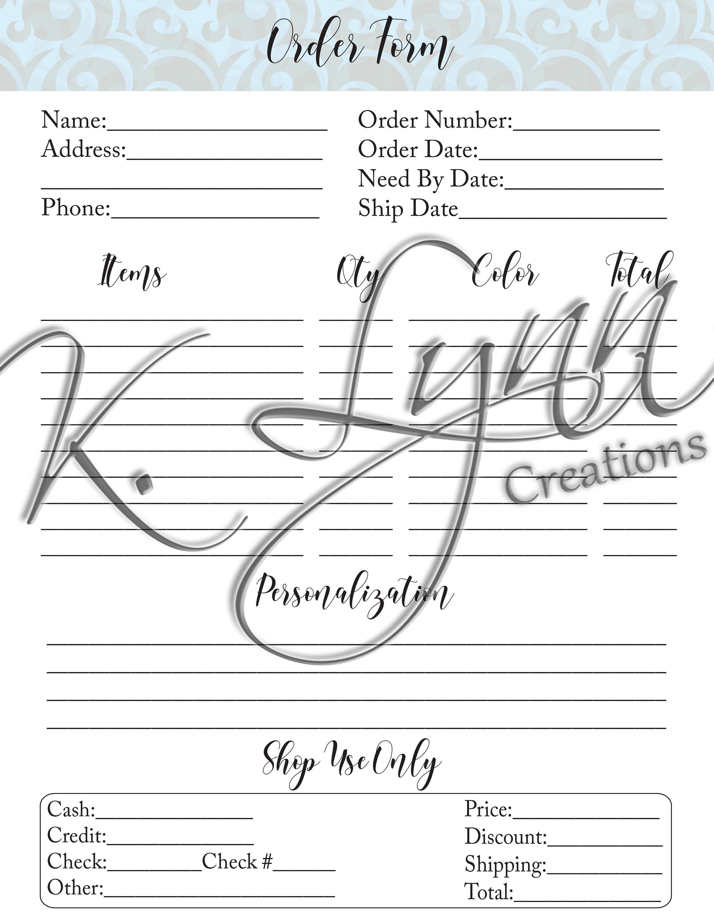 Generic Order Form - Etsy