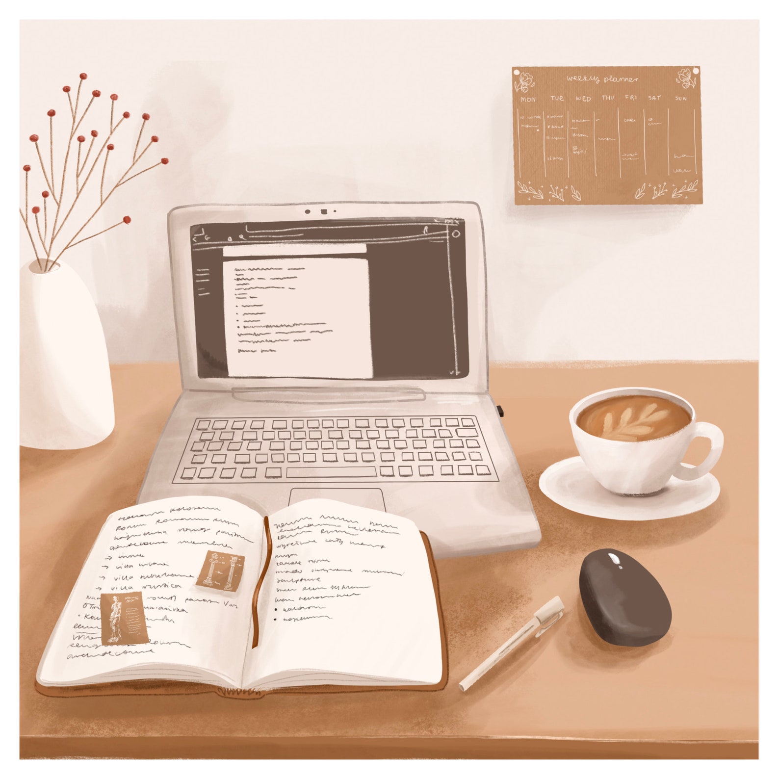 Desk /original Illustration / Wall Decor / Square - Etsy