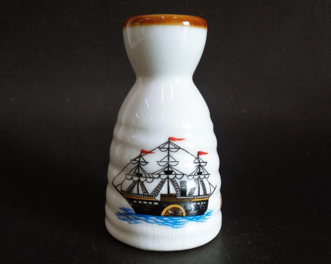 Miniature Sake Flask "ship", Japanese Vintage Studio Ceramic Tokkuri ...
