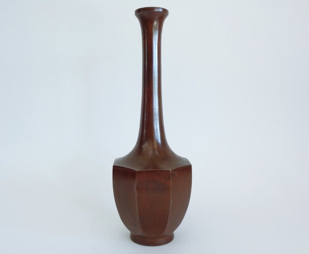 Antique Japanese Bronze Bottle Vase, Old Japanese Long Neck Bronze Vase ...