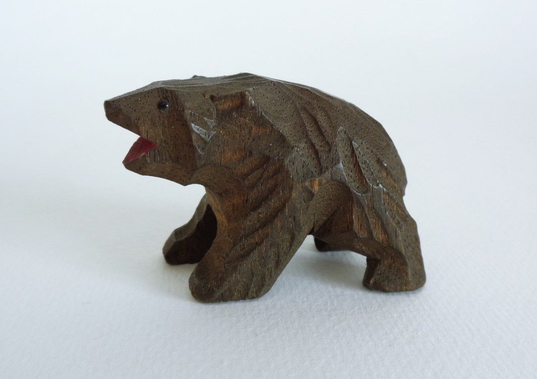 A7536 Higuma Bear Wood Carved Figurine Small Okimono Ornament ,old ...