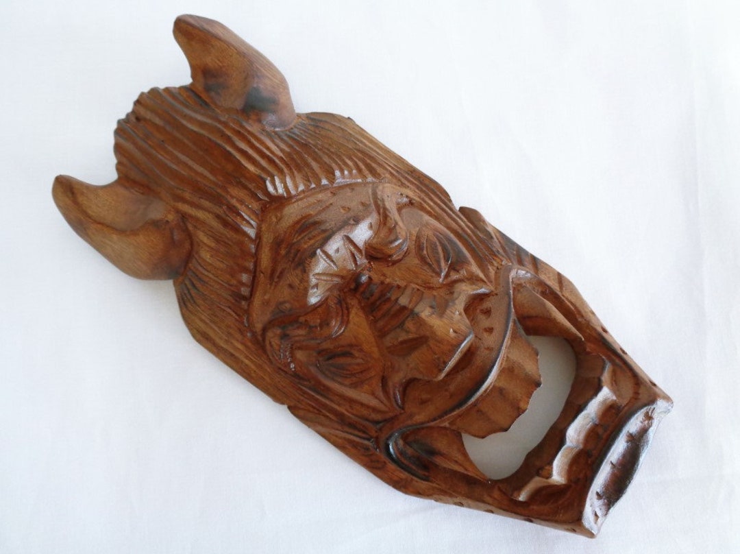 HOT PRICE ! Demon - Devil Wood Carving Mask, Old Hand Carved Wall ...