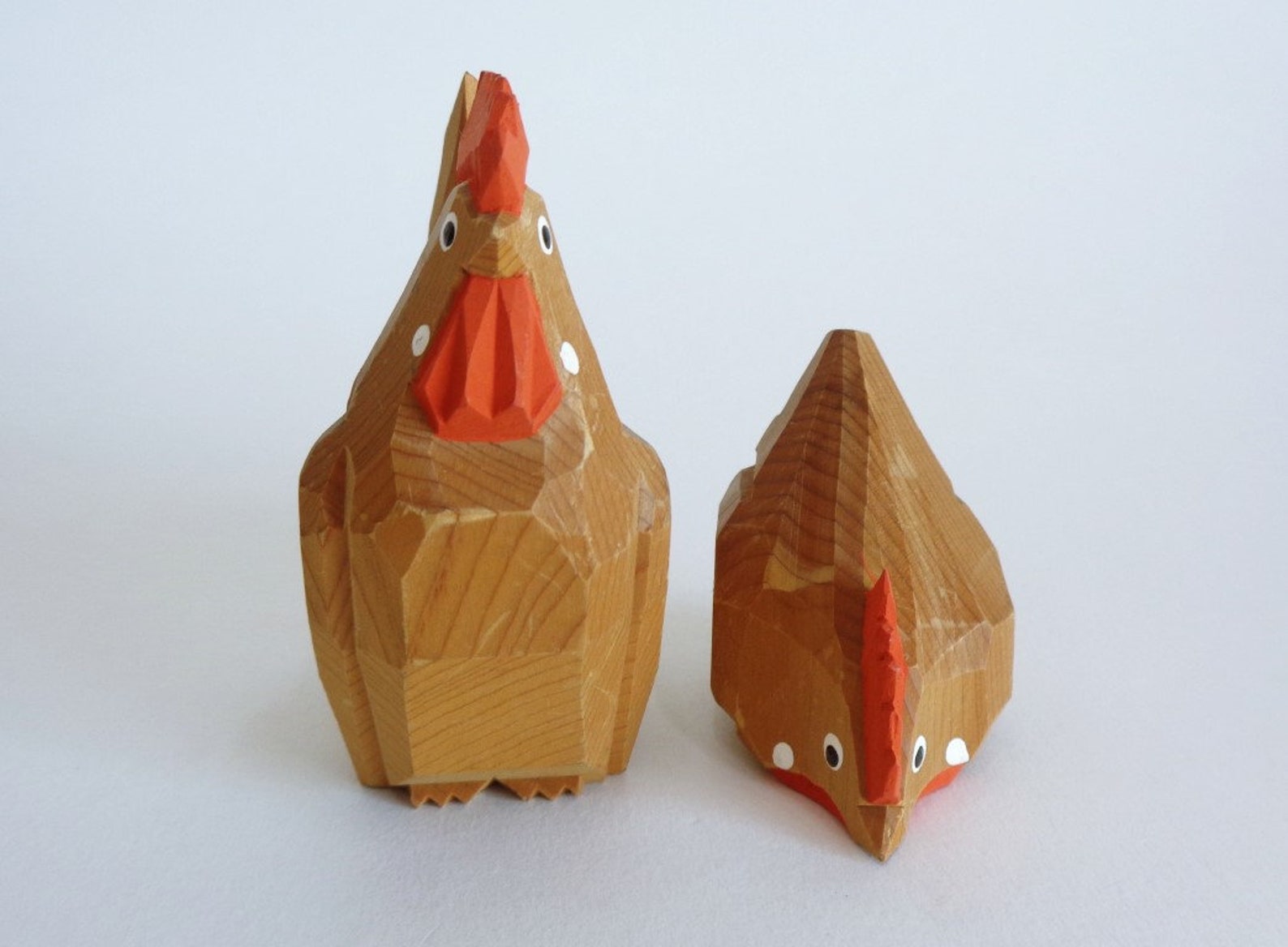 Rooster-chickens Nara Ittobori Doll Wood Carved Statuettes Pair ...