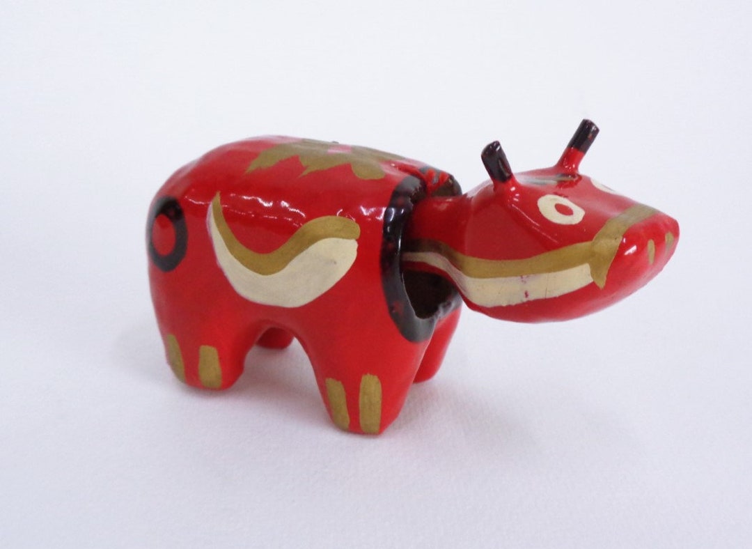 Akabeko Red Cow Japanese Handcrafted Paper Mache,vtg Papier-mâché Folk Craft Collectible Okimono ...