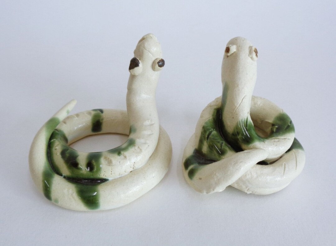 Pair of Snakes Hand Made Okimono Ornament ,japanese Oribe-yaki Artistic ...