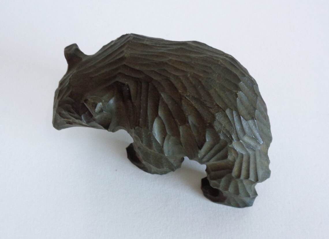 A6406 Higuma Bear Wood Carved Figurine Small Okimono Ornament ,old ...
