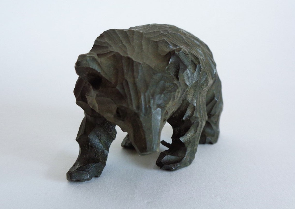 A6406 Higuma Bear Wood Carved Figurine Small Okimono Ornament ,old ...
