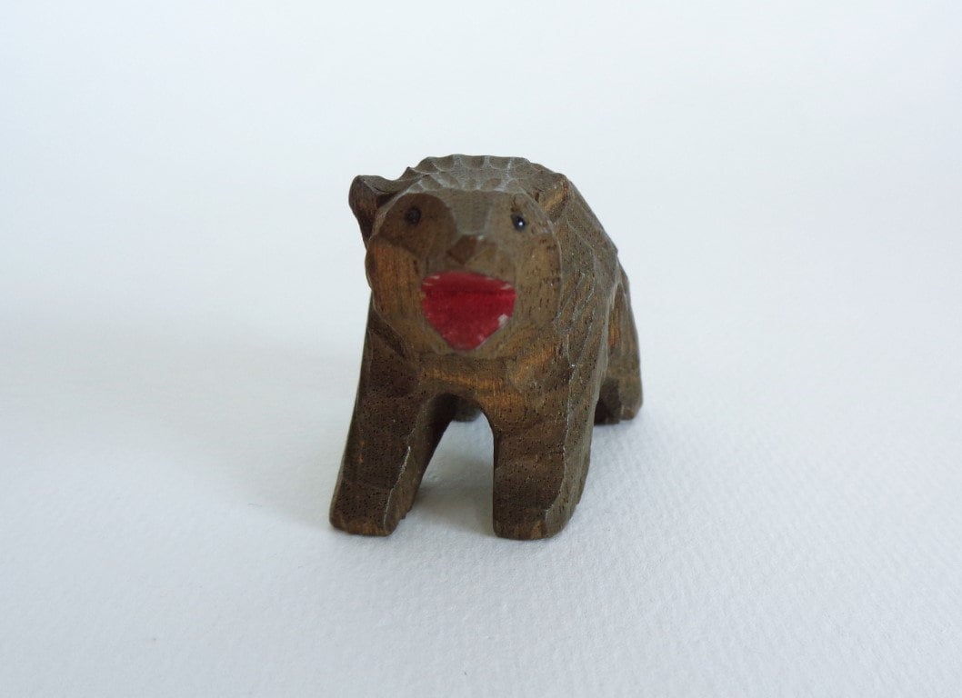 A7536 Higuma Bear Wood Carved Figurine Small Okimono Ornament ,old ...
